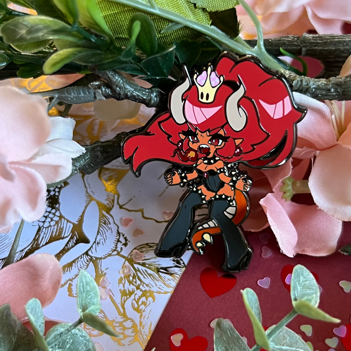 Red Bowsette Enamel Pin – Peachypitart